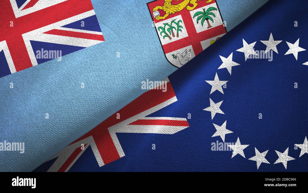 Fiji and Cook Islands two flags textile cloth, fabric texture Stock ...