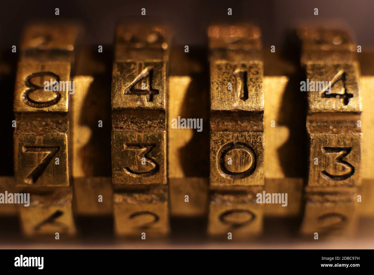 Retro Bronze Lock Number Combination. Shiny Vintage Codes: 8414 7303 ...