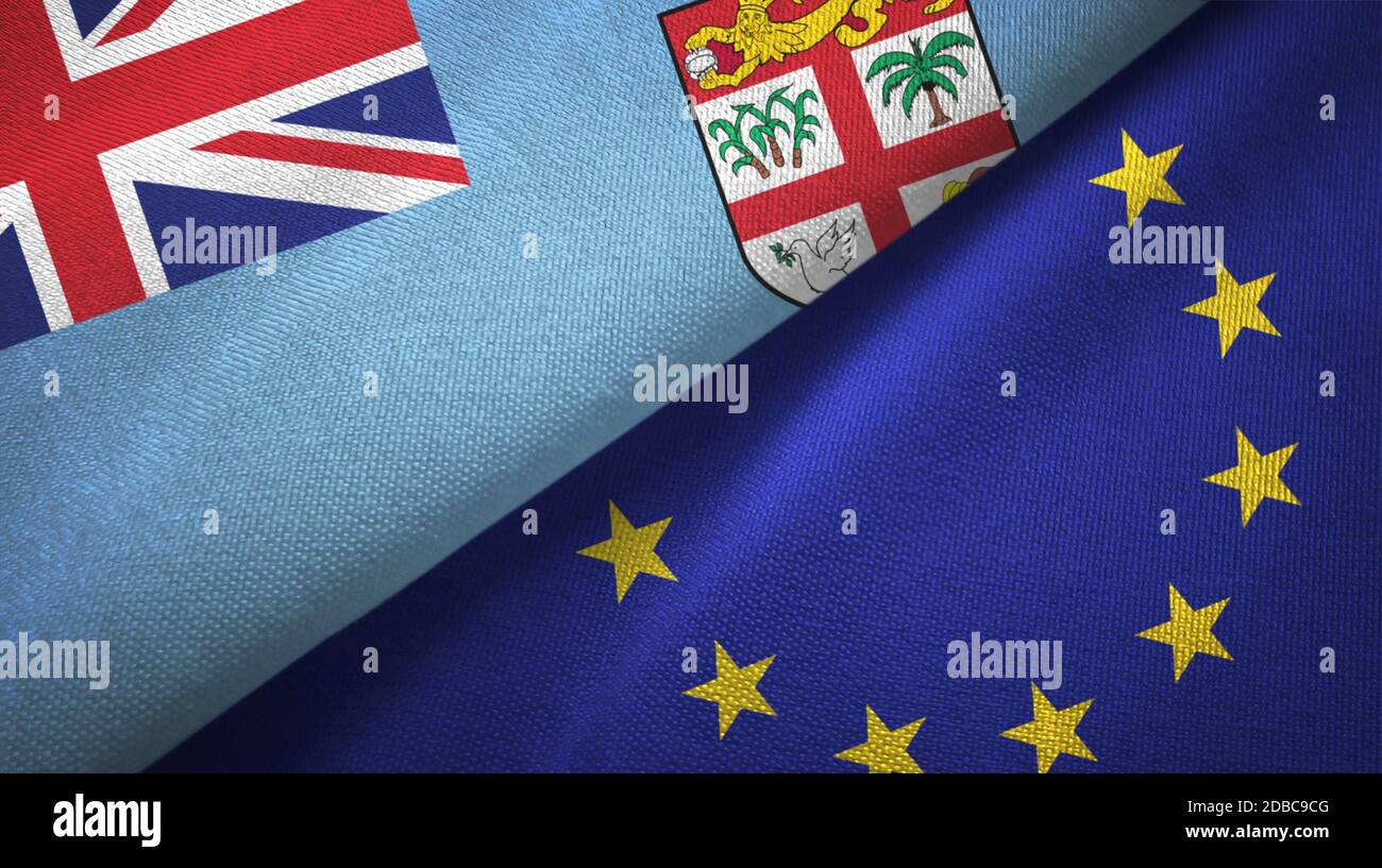 Fiji and European Union two flags textile cloth, fabric texture Stock ...