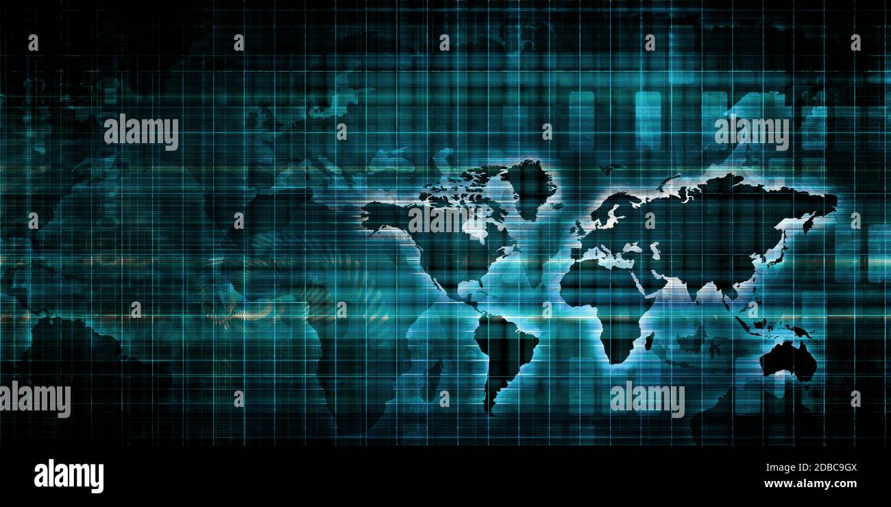 Satellite Technology and World Map Precision Software Stock Photo - Alamy