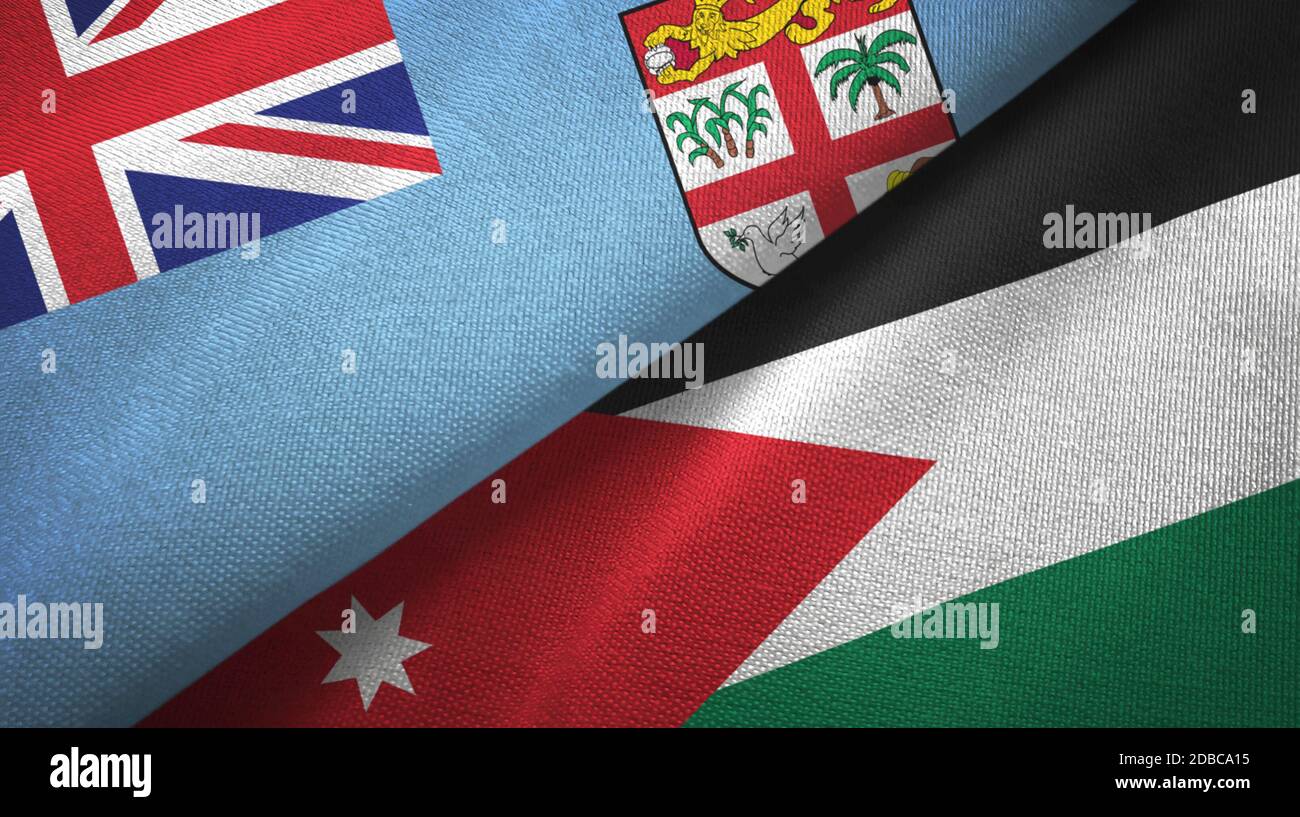 Fiji and Jordan two flags textile cloth, fabric texture Stock Photo - Alamy