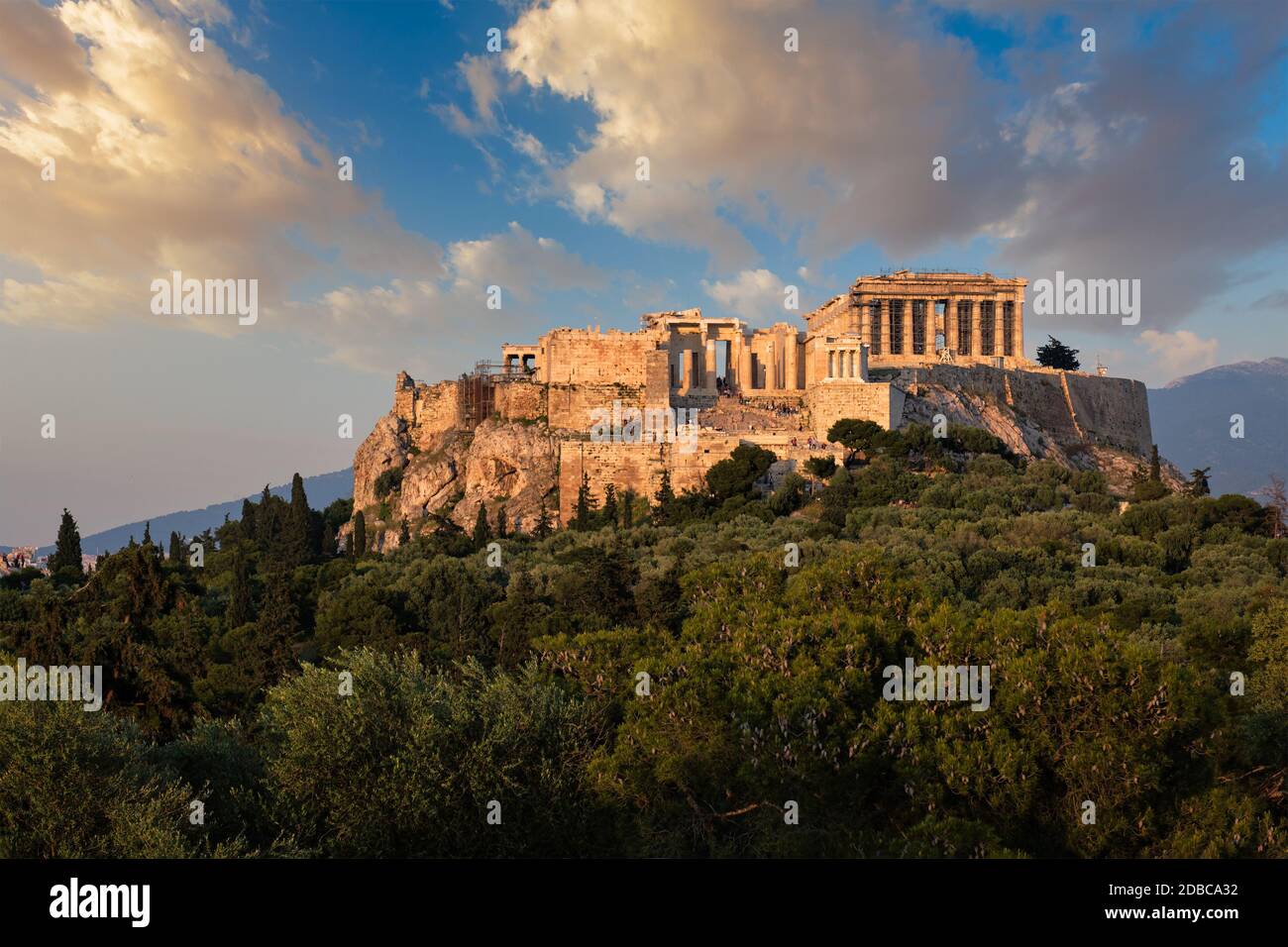Famous greek tourist landmark - the iconic Parthenon Temple at the Acropolis of Athens as seen ...