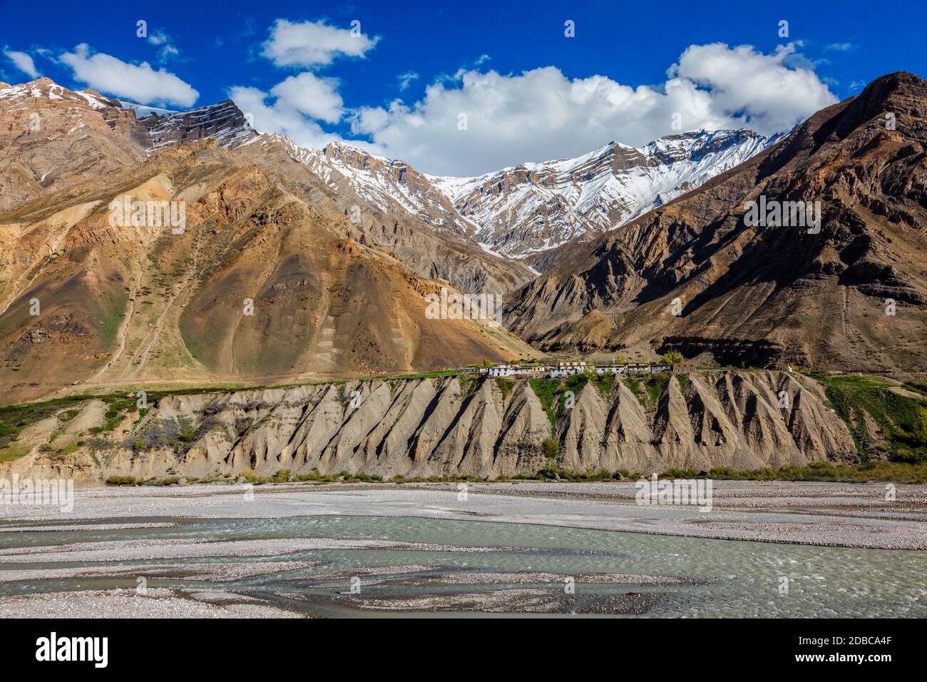 Small sparsely populated village with residental houses in Himalayas ...
