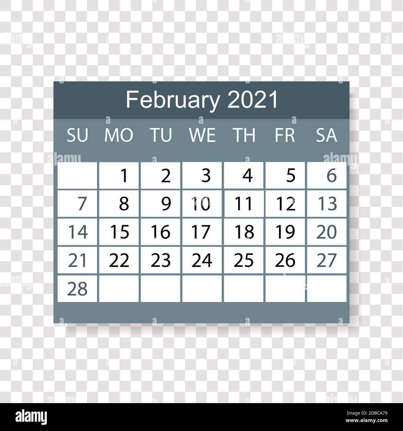 Calendar 2021. Week starts on Sunday. February. Vector illustration ...
