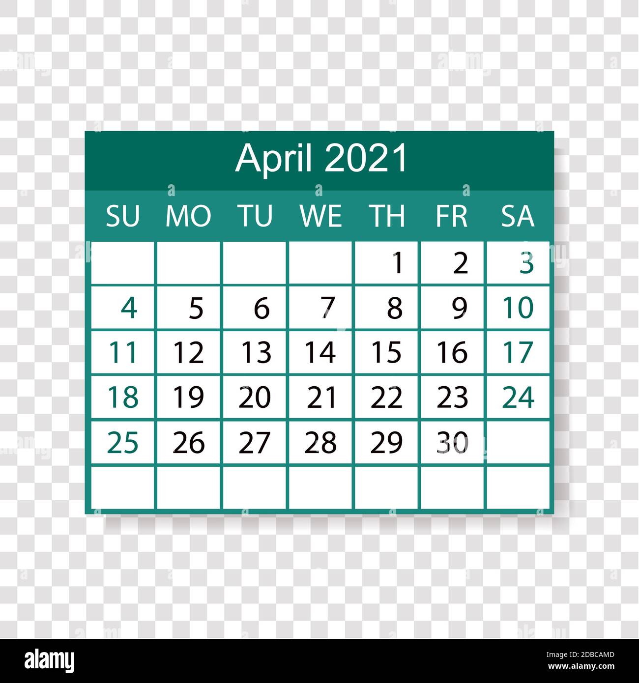 Calendar 2021. April. Week starts on Sunday. Vector illustration Stock ...