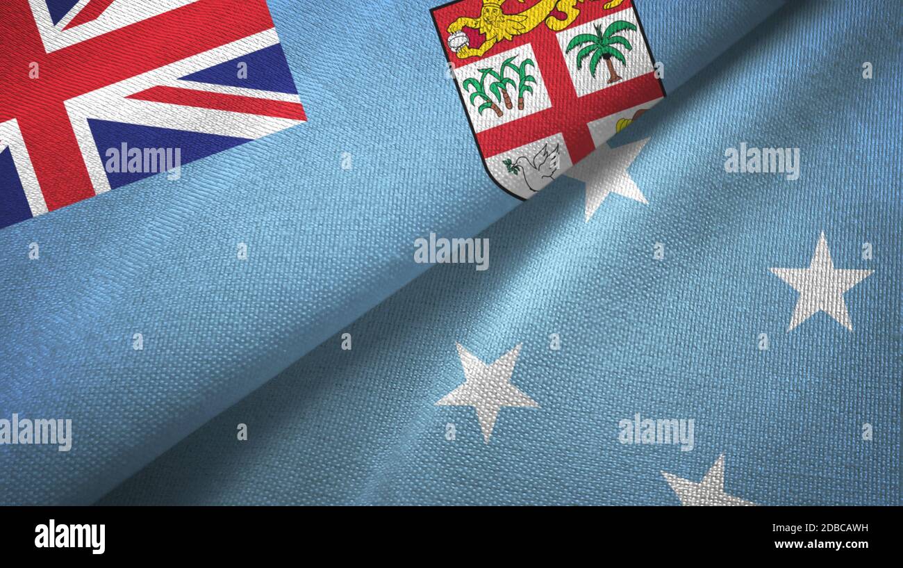 Fiji and Micronesia two flags textile cloth, fabric texture Stock Photo ...
