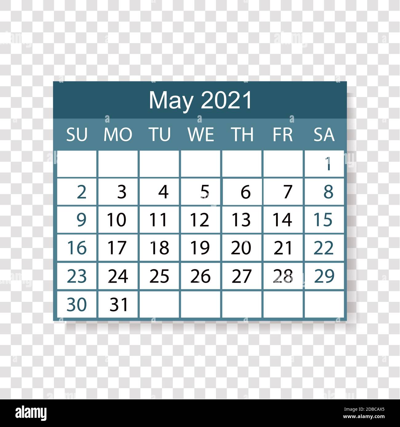 Calendar 2021. May. Week starts on Sunday. Vector illustration Stock ...
