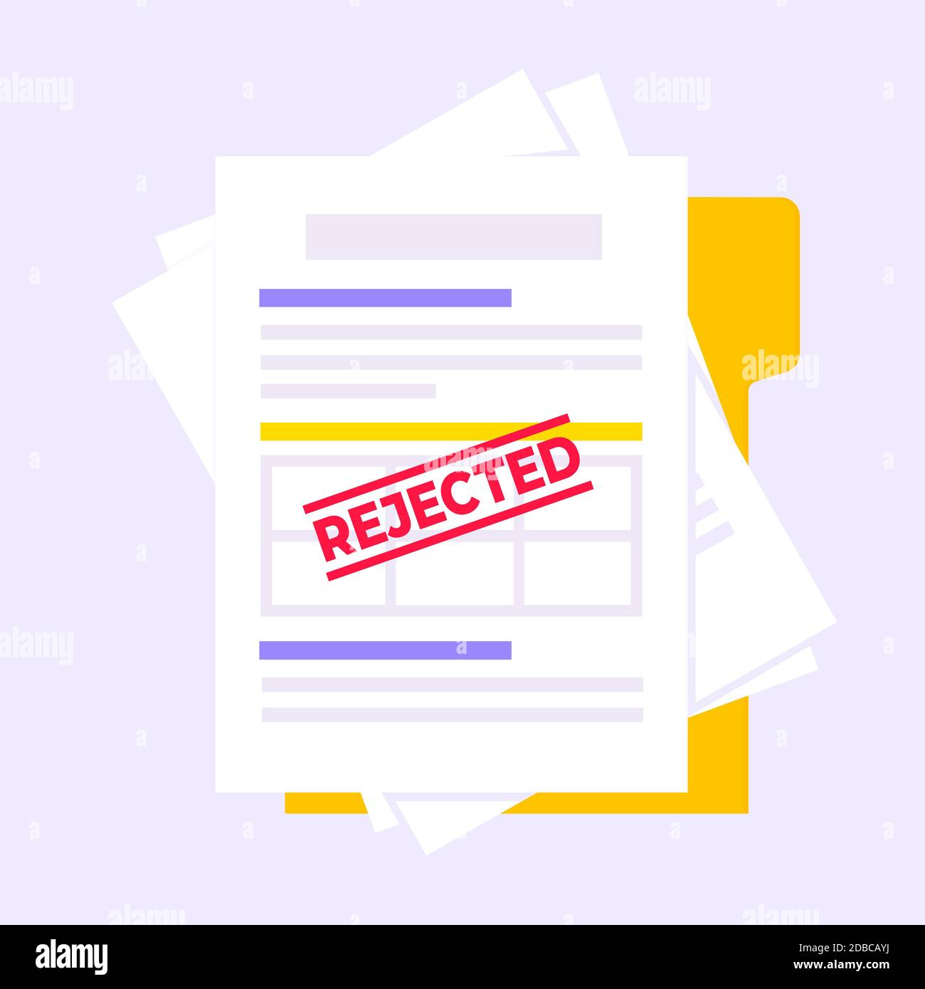 Rejected credit or loan form with file and claim form on it, paper ...