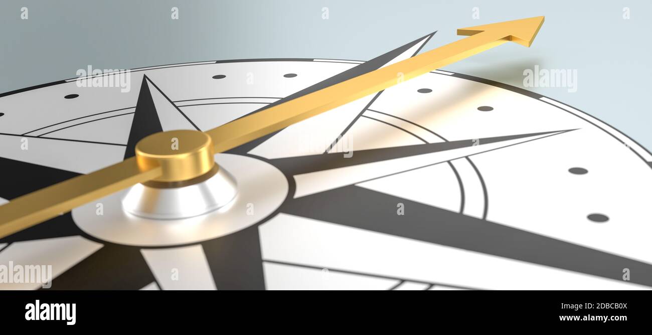 Compass with a golden compass needle - 3d rendering Stock Photo - Alamy
