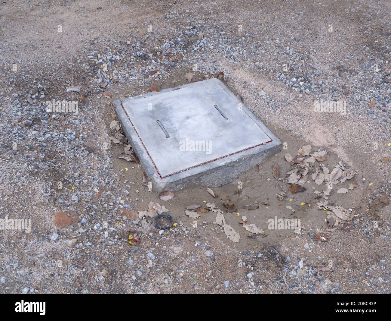drain catch basin concrete over grass lawn in park Stock Photo - Alamy
