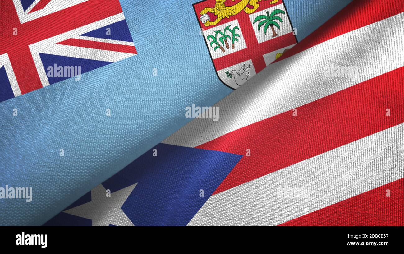 Fiji and Puerto Rico two flags textile cloth, fabric texture Stock ...