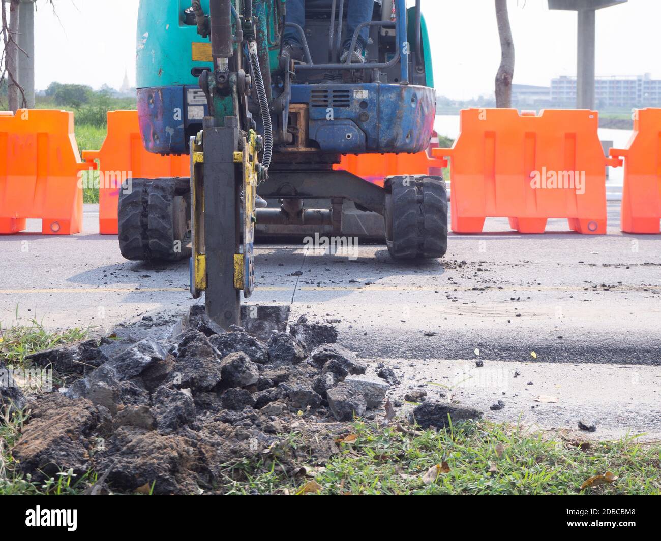 Road works building site excavator Stock Photo - Alamy