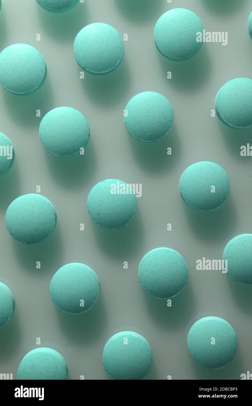 Blue Isolated Pills Texture. Medical Tablets Background. Macro Closeup ...