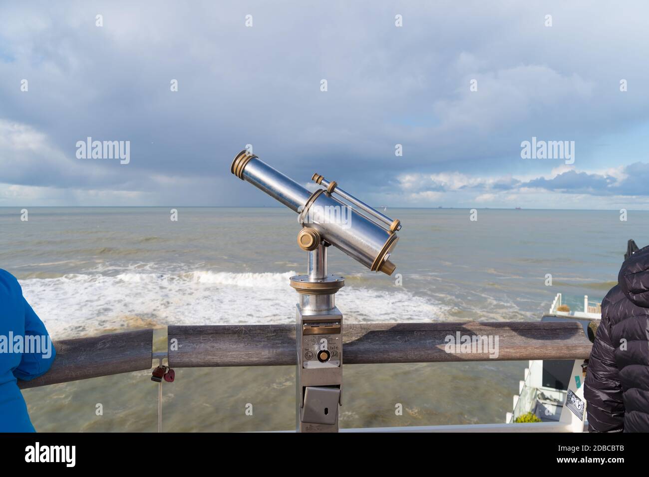 coin operated observation binocular at the Dutch north sea coast Stock ...