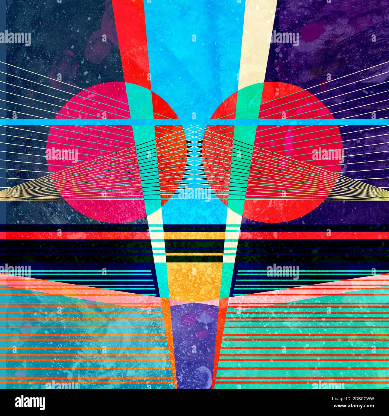 Color watercolor retro background with geometric objects with different ...
