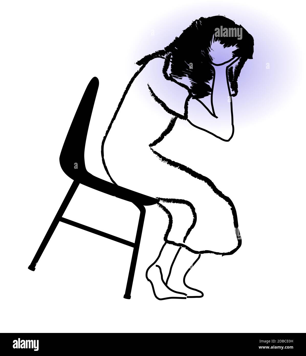 A sad girl sitting om a chair holder her head in her hands Stock Photo ...