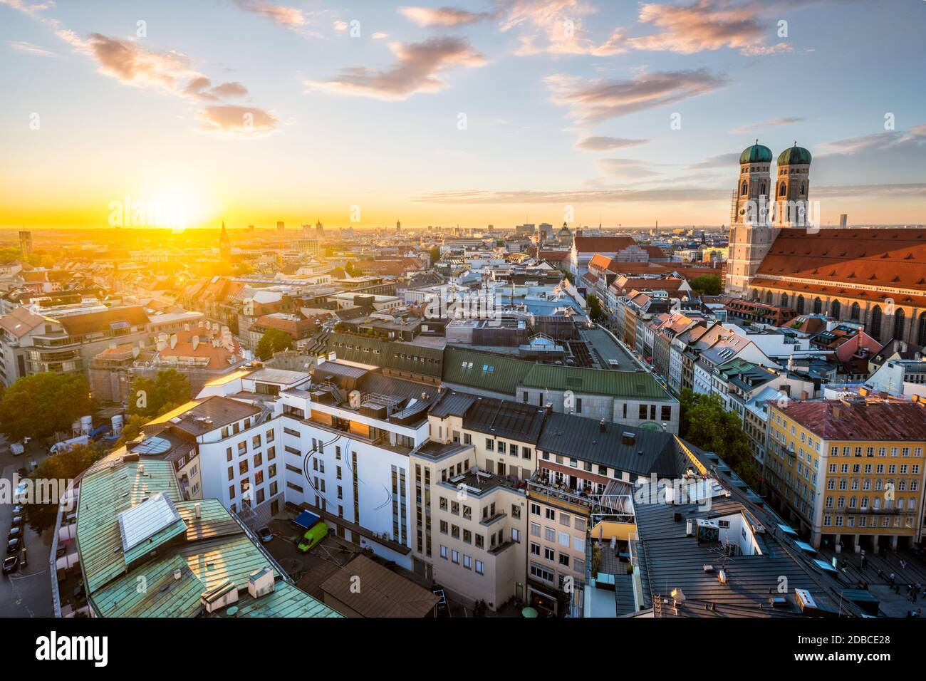 Aerial view of Munich and Frauenkirche from St. Peter's church on ...