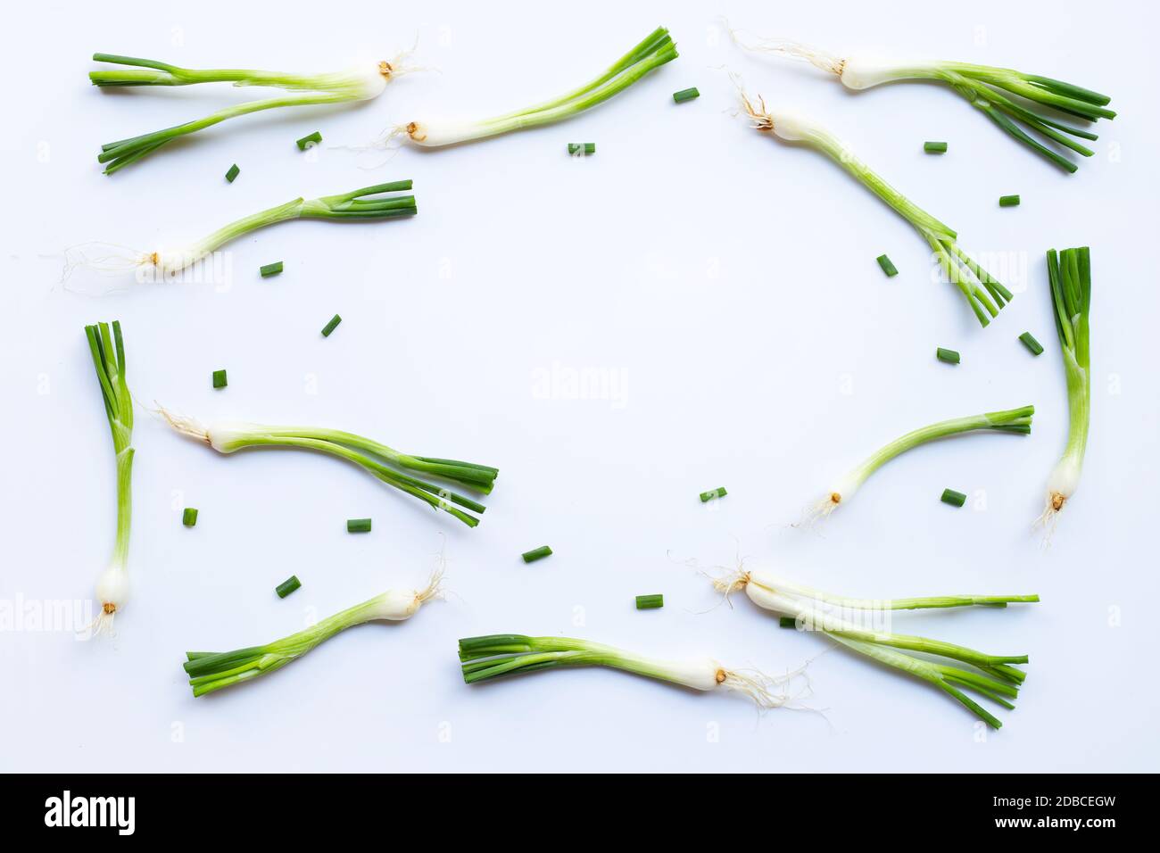 Frame of green onions isolated on white background Stock Photo - Alamy