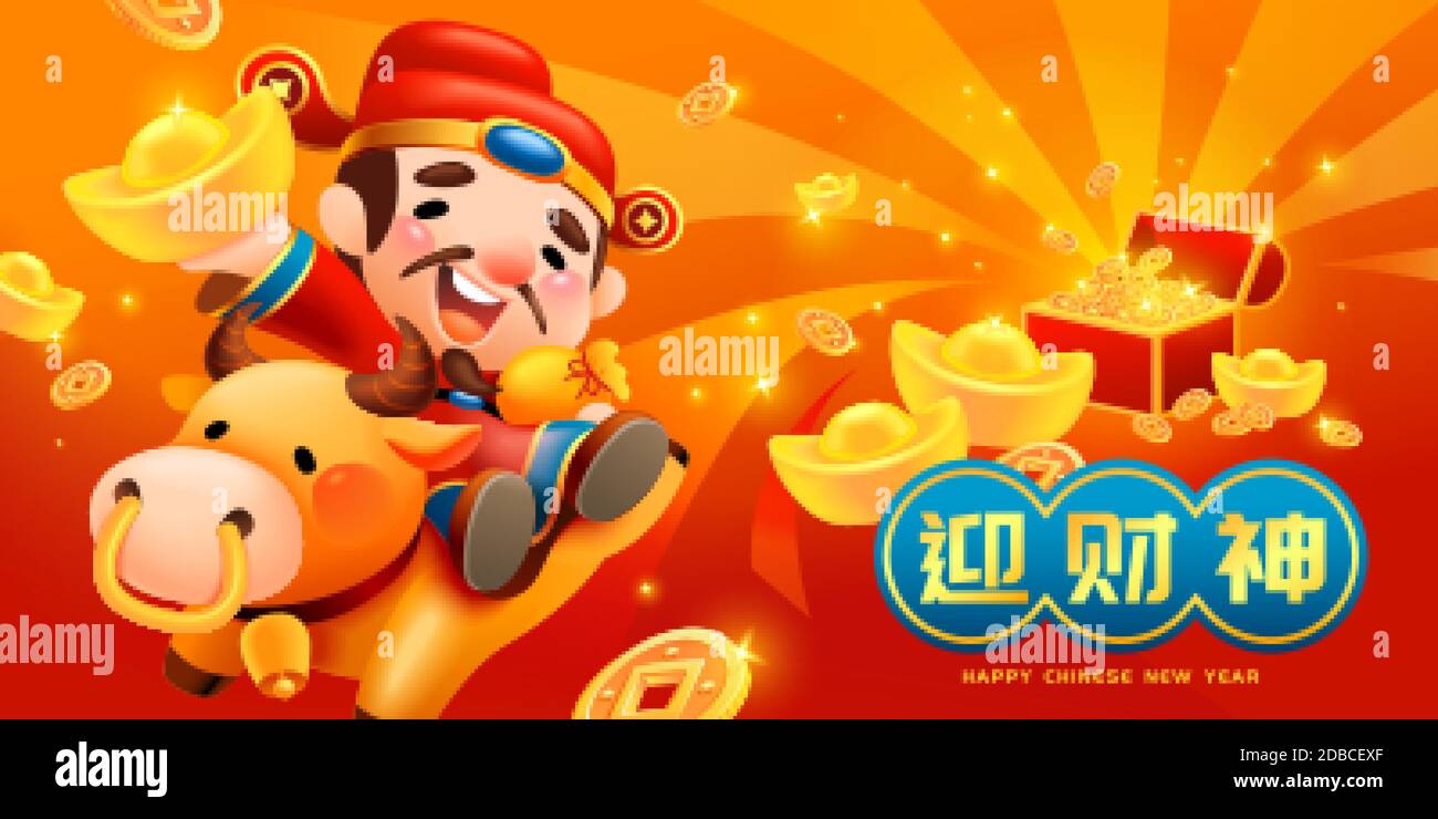 God of wealth holding treasure on ox, brings fortune to people. Case ...