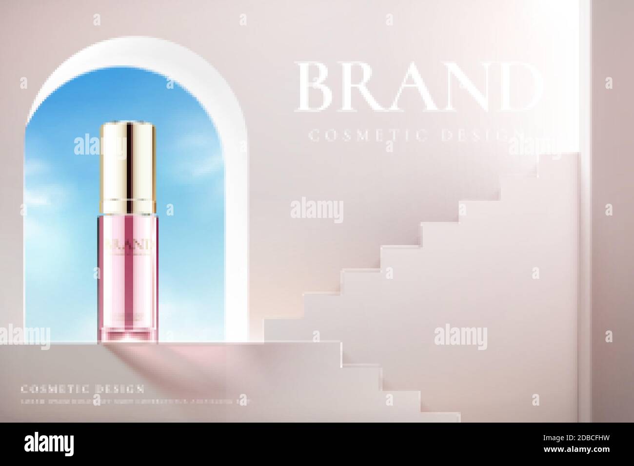 3d illustration of cosmetic product ad. Skincare product on a window ...