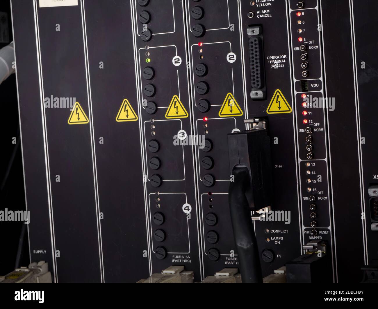 Electrical panel at a assembly line factory. Controls and switches ...