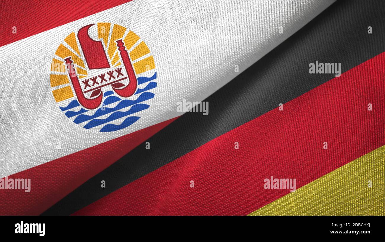 French Polynesia and Germany two flags textile cloth, fabric texture ...