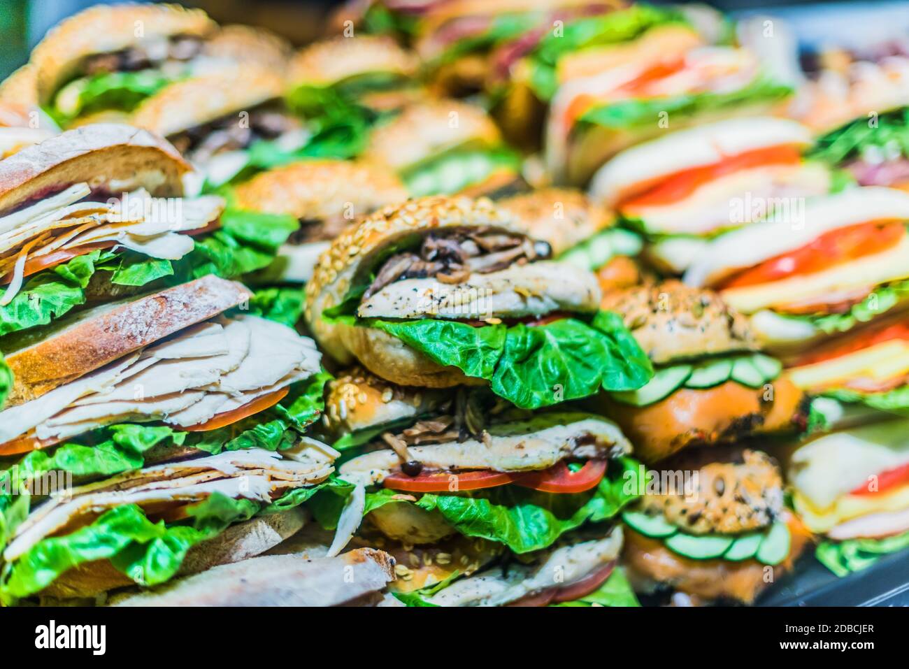 Freshly prepared sandwiches sold in fast food restaurant Stock Photo ...
