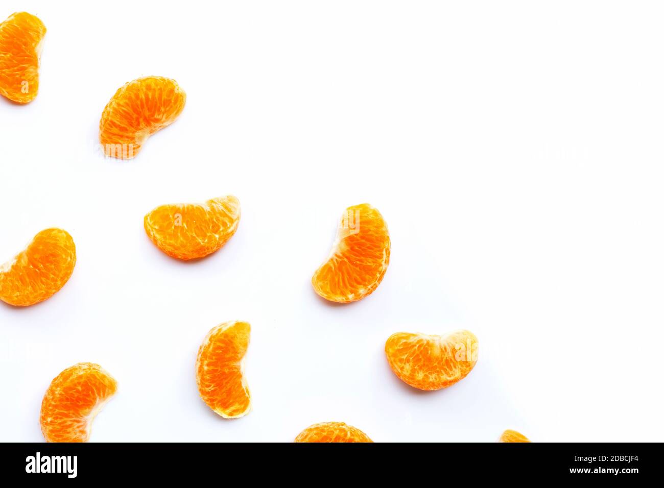 Mandarin segments, Fresh orange isolated on white background. Copy ...