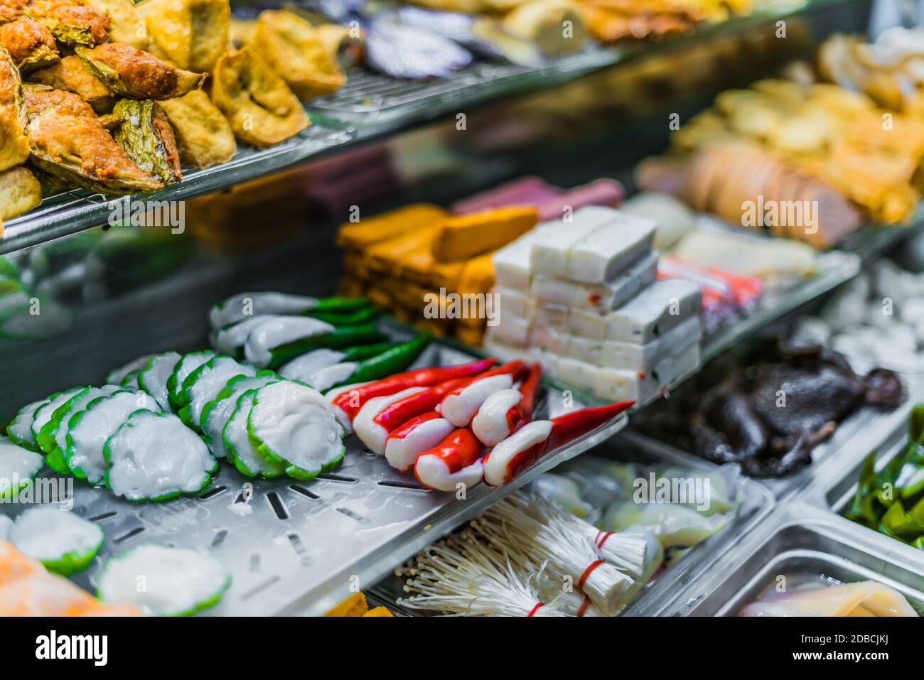 Traditional Asian food ingredients and dishes sold in a singapore ...