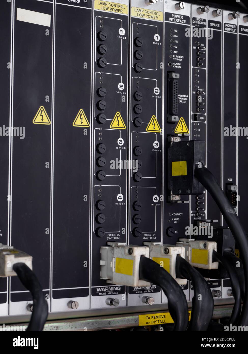 Electrical panel at a assembly line factory. Controls and switches ...