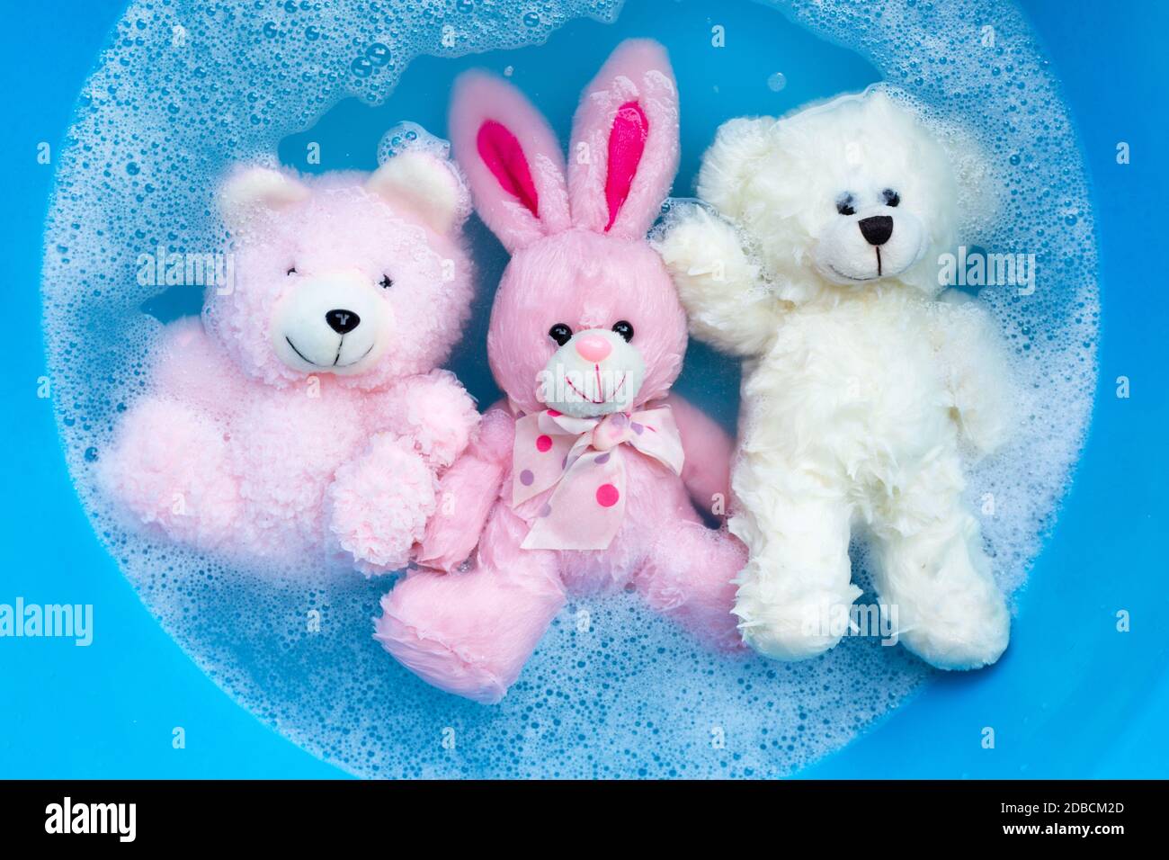 Soak rabbit doll with toy bears in laundry detergent water dissolution ...