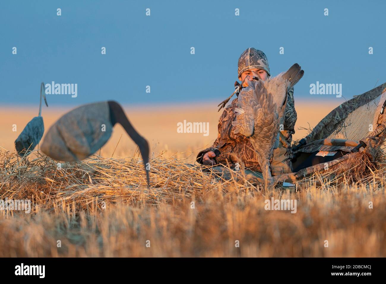 A hunter with a Sandhill Crane Stock Photo - Alamy