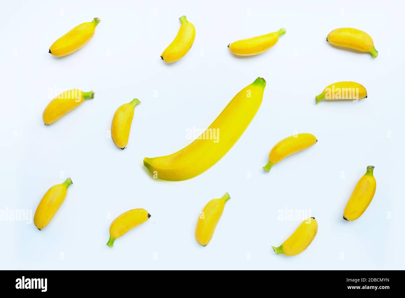 Different size and shape of banana isolated on white background. Top ...