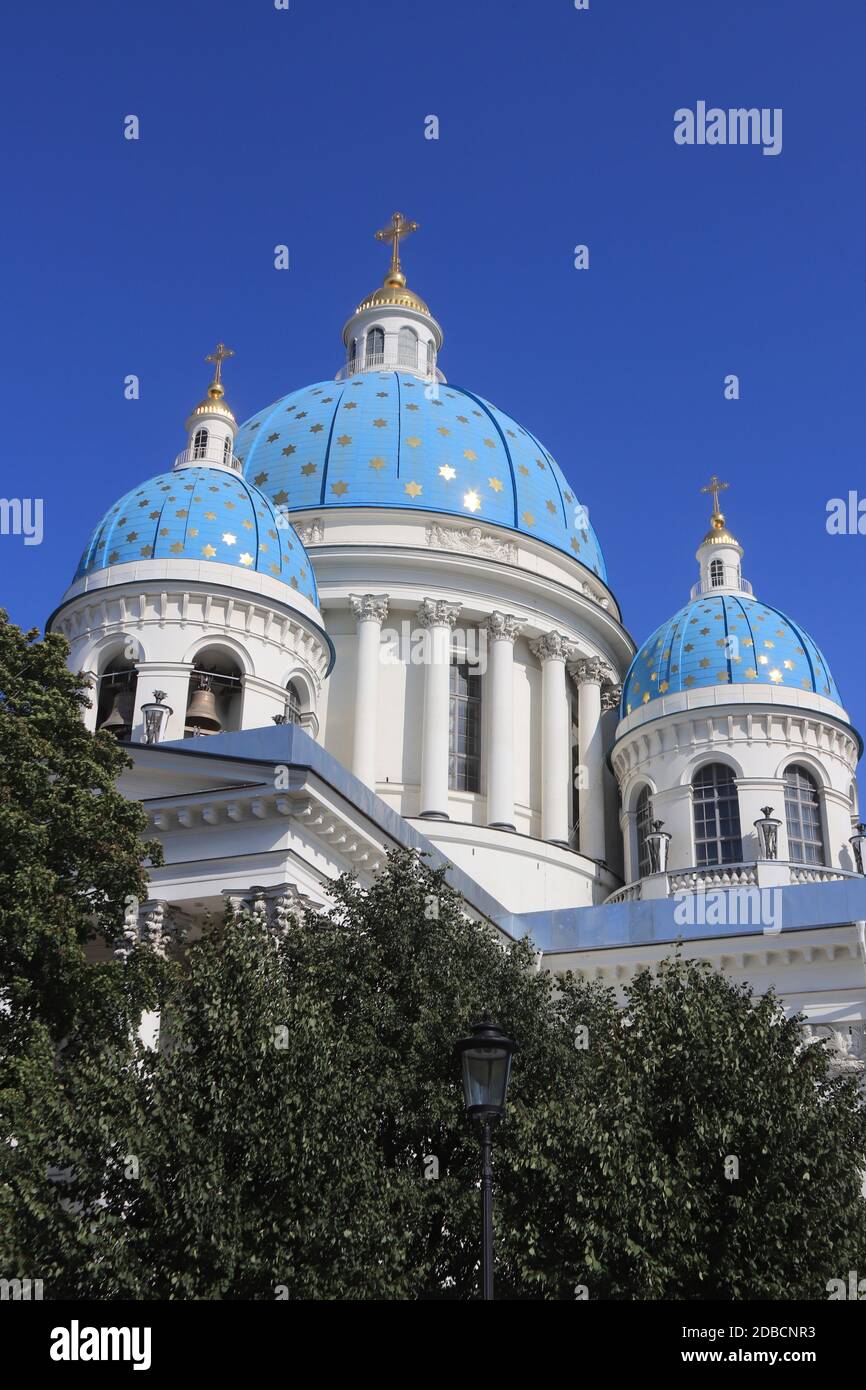 Facade with blue domes & crosses. Trinity Izmailovsky Cathedral ...