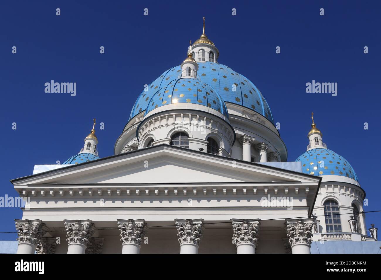 Facade with blue domes & crosses. Trinity Izmailovsky Cathedral ...