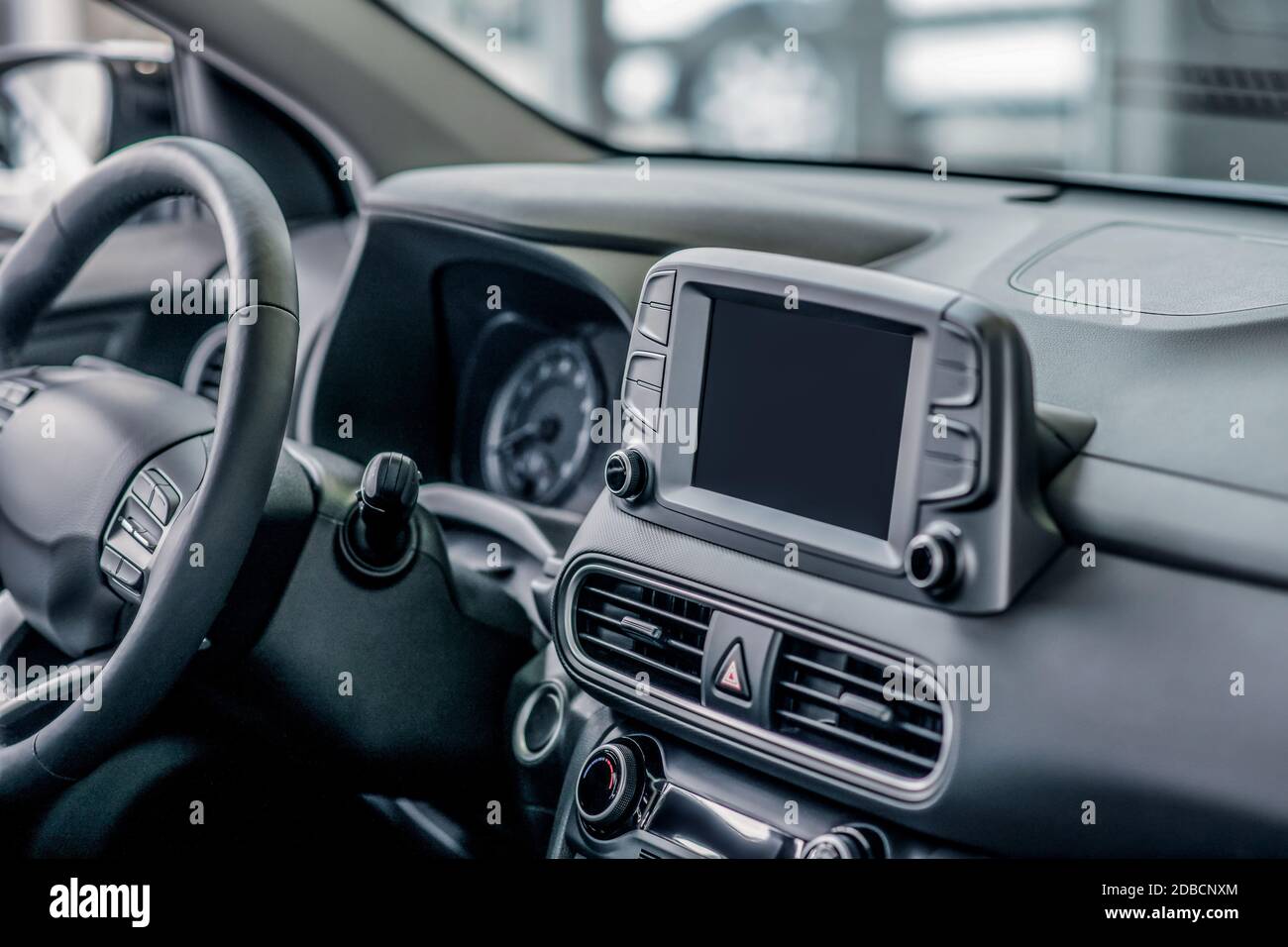 Close-up of car dashboard and steering wheel Stock Photo - Alamy