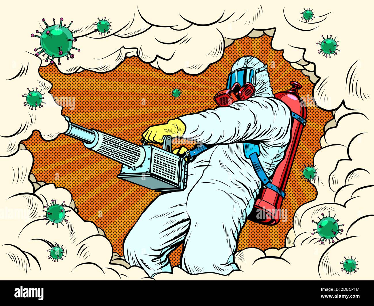 disinfection suit protection epidemic virus bacterium infection. Pop ...