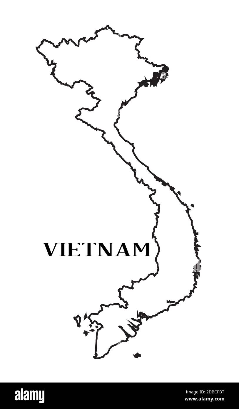 Silhouette outline map of Vietnam isolated over a white background ...