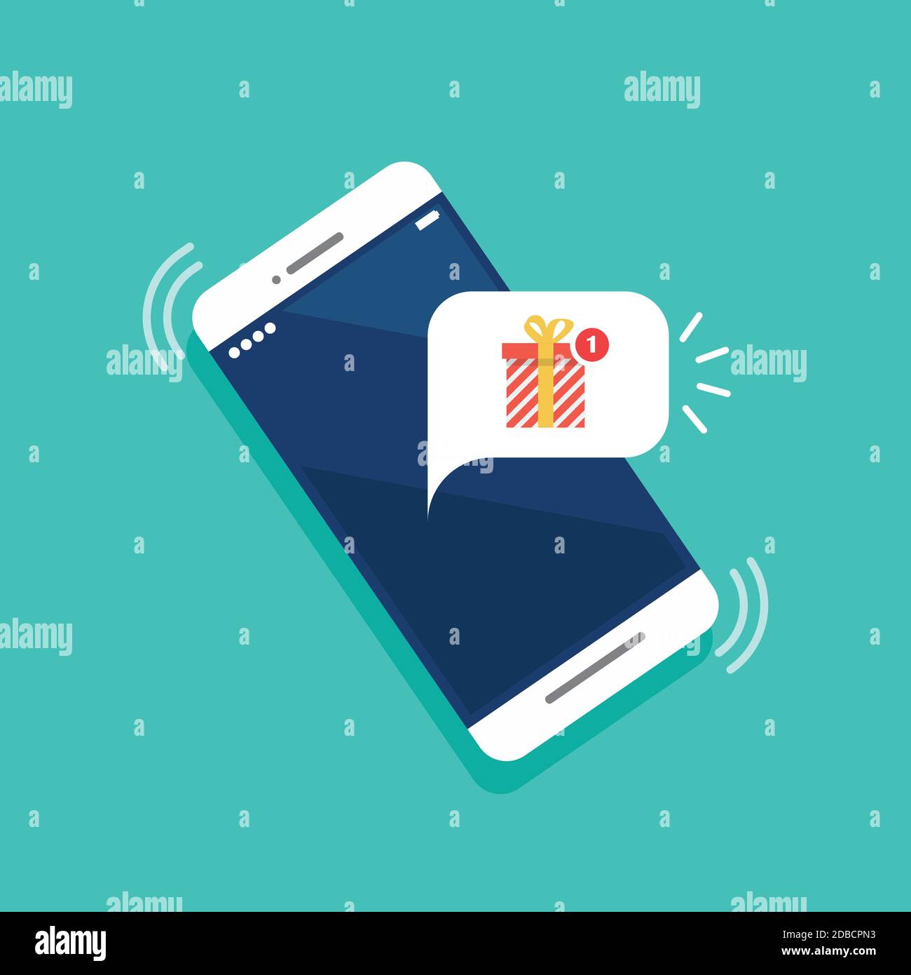 New gift box notification on the smartphone screen. Vector illustration ...
