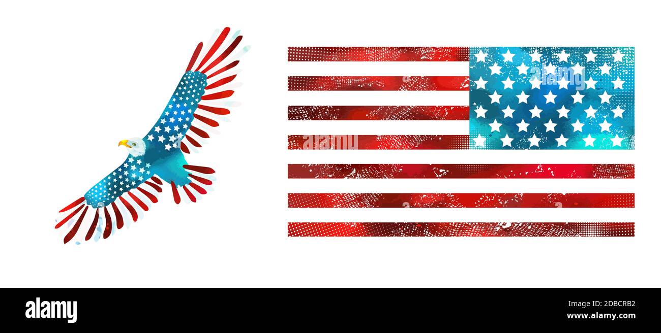 Bald American eagle and USA flag. US Independence Day. Vector ...
