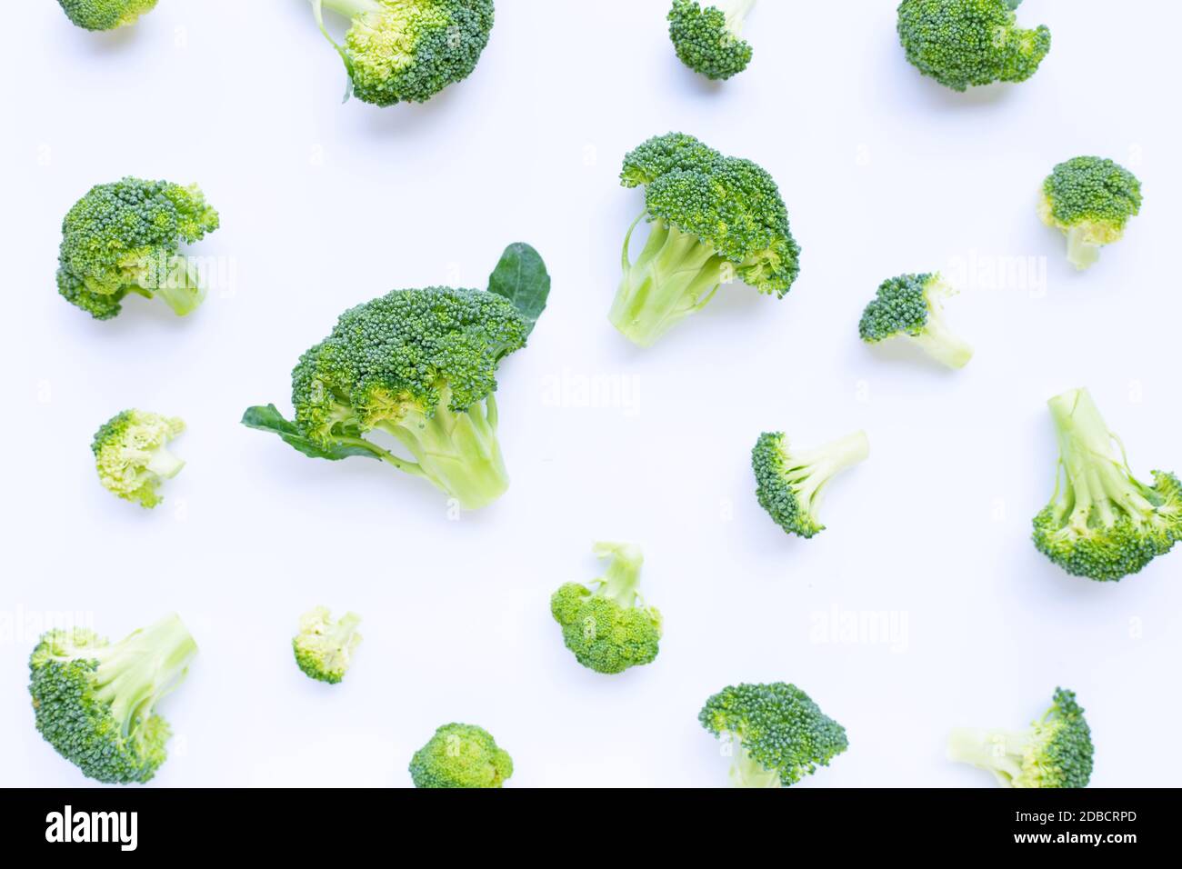 Fresh broccoli isolated on white background. Top view Stock Photo - Alamy