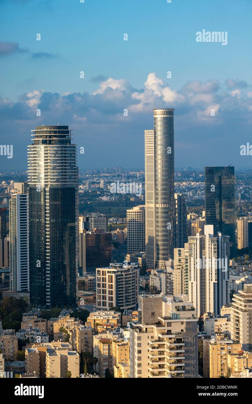 Ramat Gan And Tel Aviv Skyline In Sunset, New Skyscraper In Ramat Gan Stock Photo - Alamy