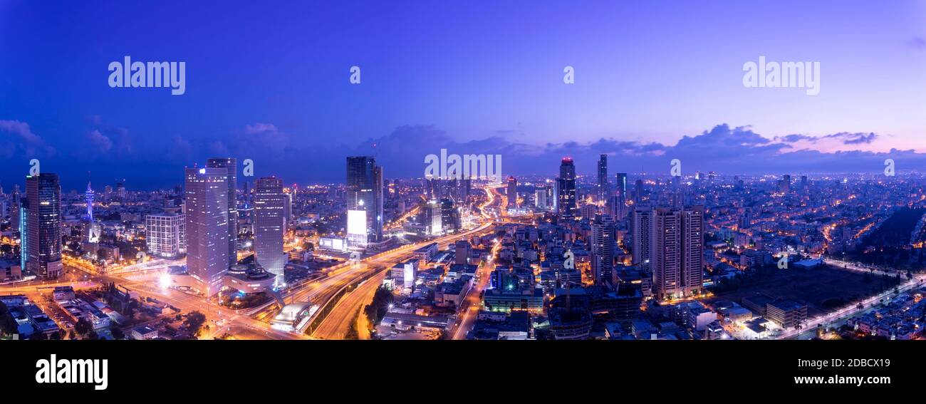 Aerial View Of Tel Aviv Skyline At Dusk, Tel Aviv Cityscape Panorama At ...