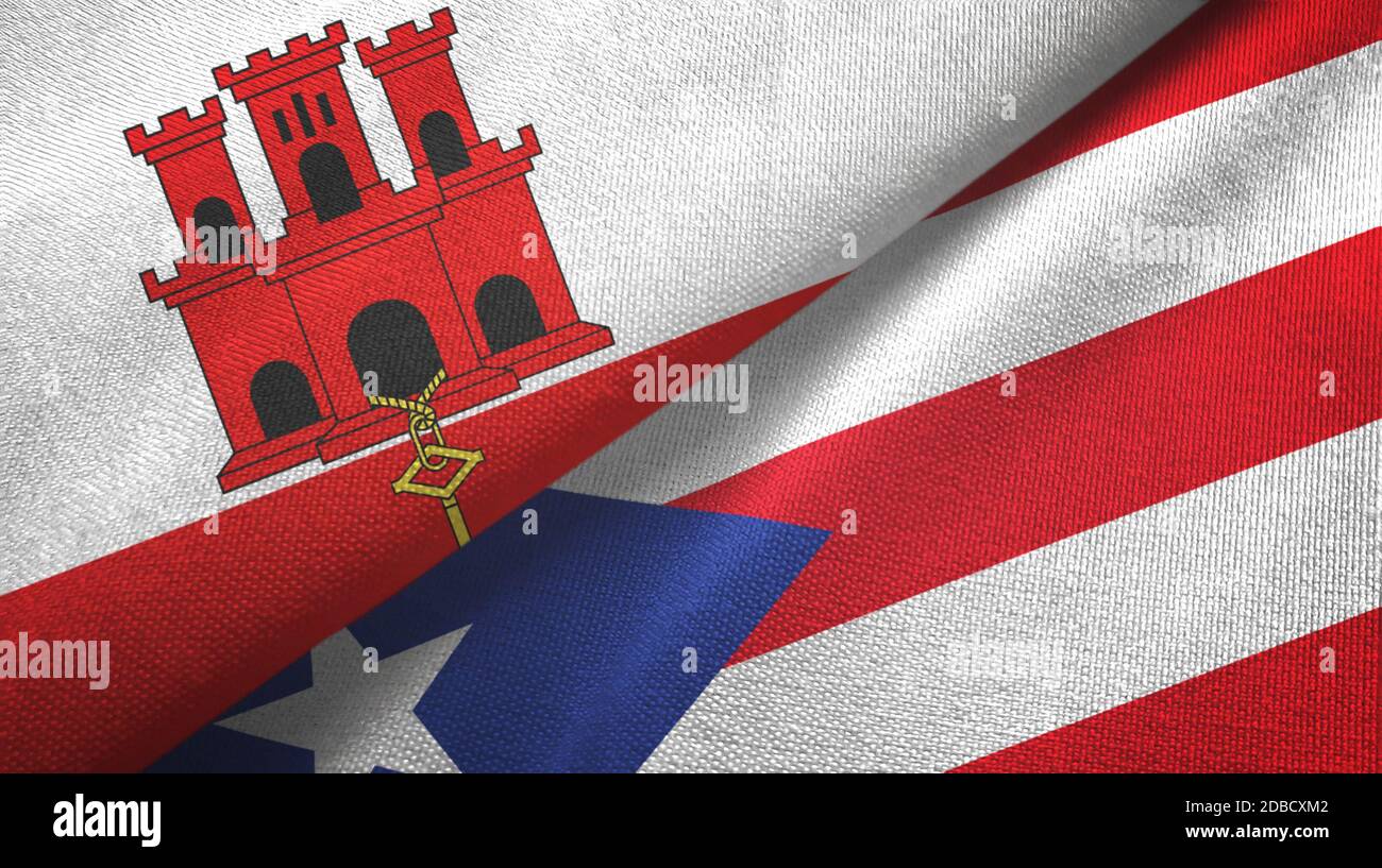 Gibraltar and Puerto Rico two flags textile cloth, fabric texture Stock ...