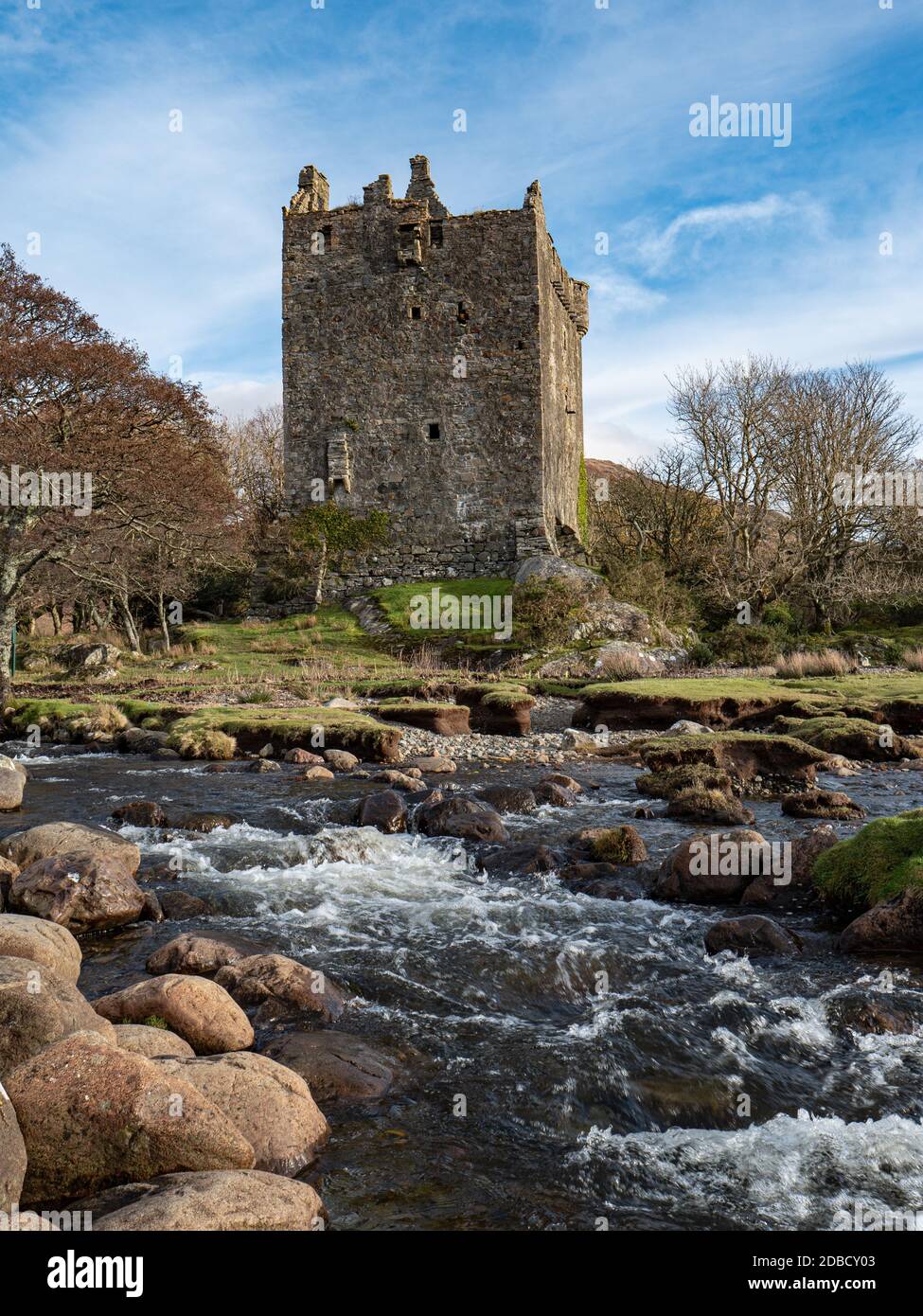 The ruins of Moy Castle in Lochbuie on The Isle of Mull which is ...