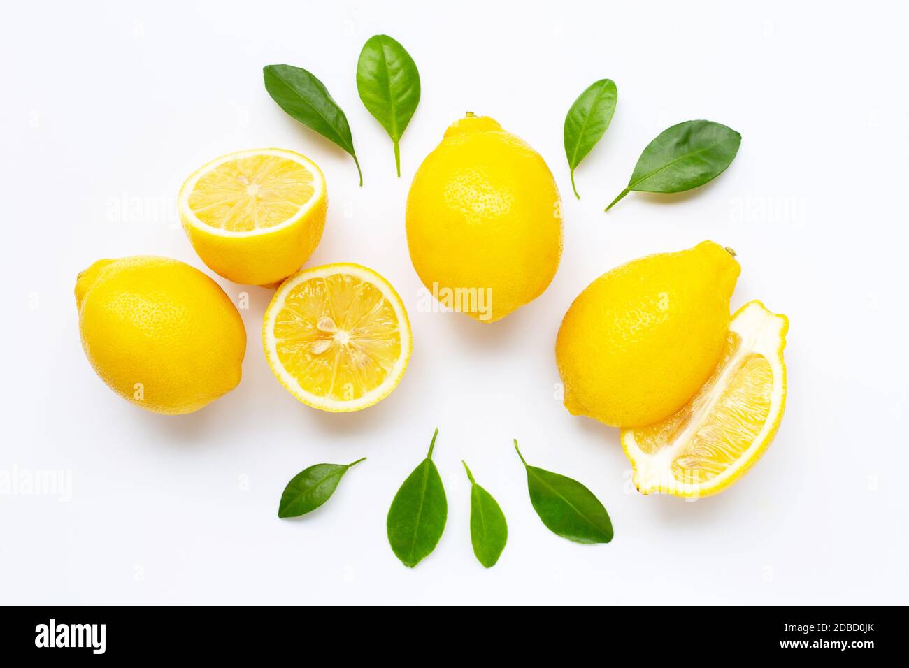 Fresh lemon with leaves isolated on white background Stock Photo - Alamy