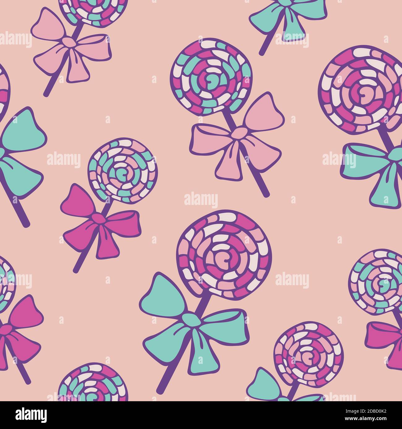 Vector seamless pattern of lollipop candies on a light pink background ...