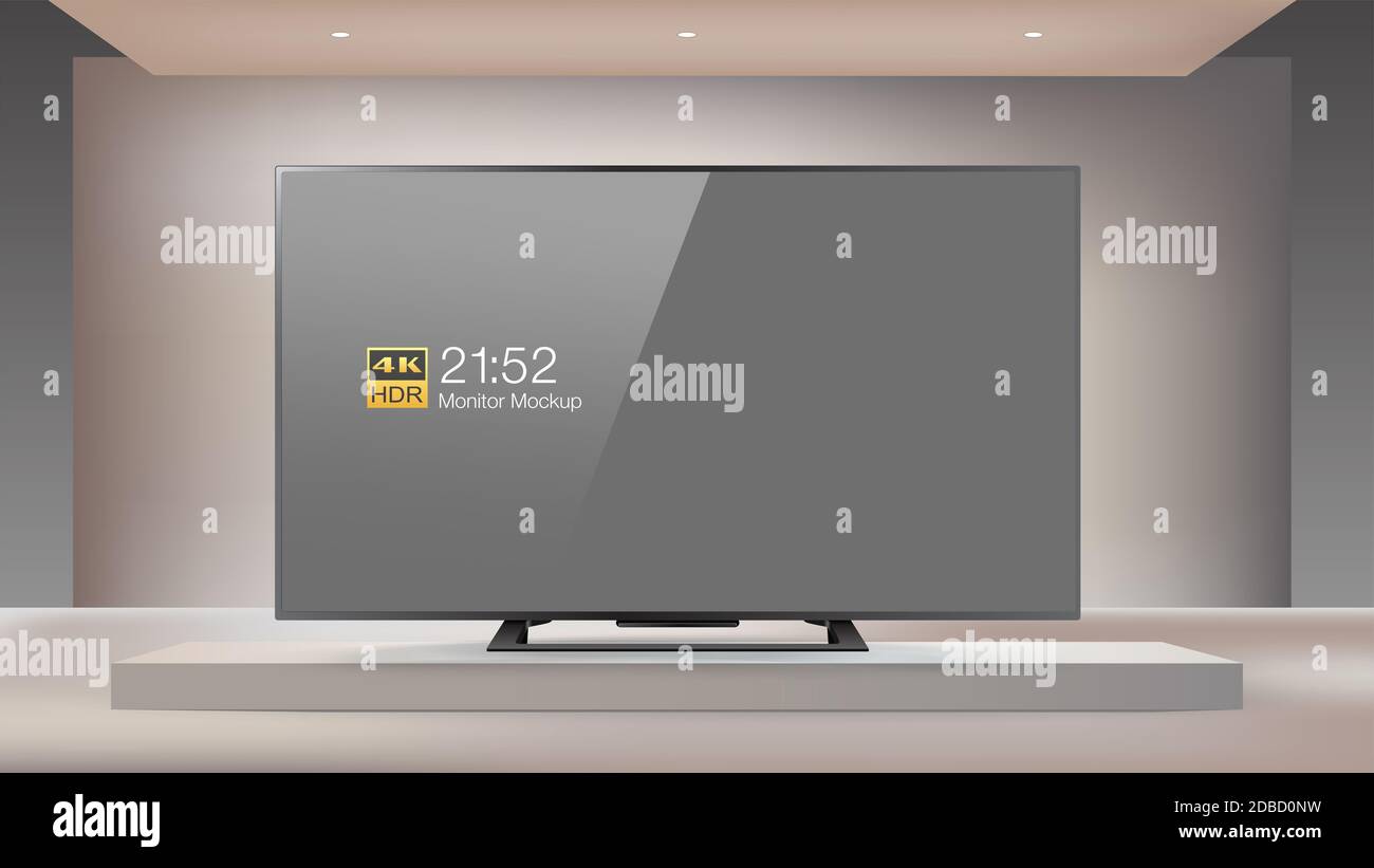 Next generation smart LED 4K TV in enlighted studio, PSD mock-up series ...