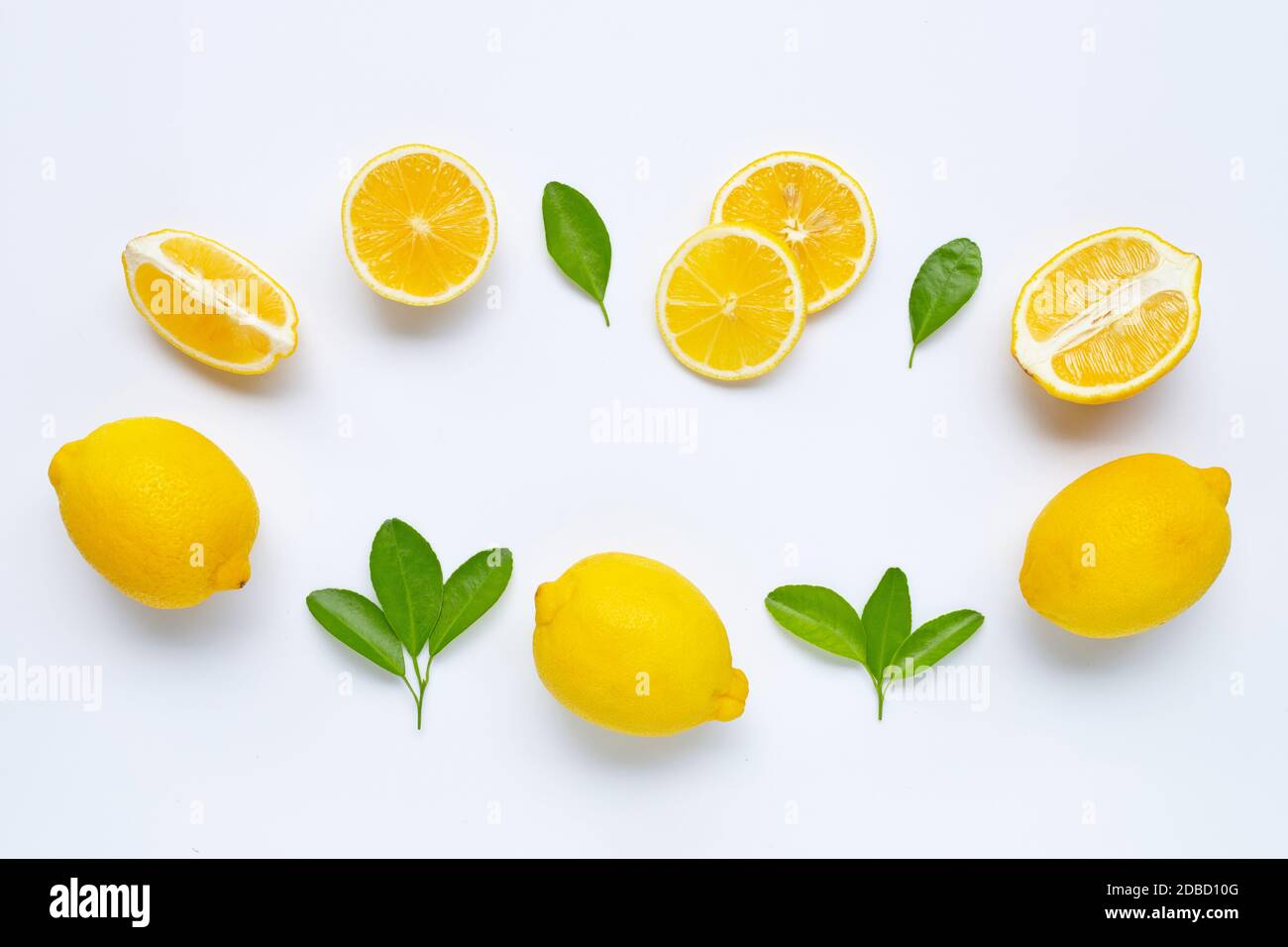Lemon and slices with leaves isolated on white background Stock Photo ...