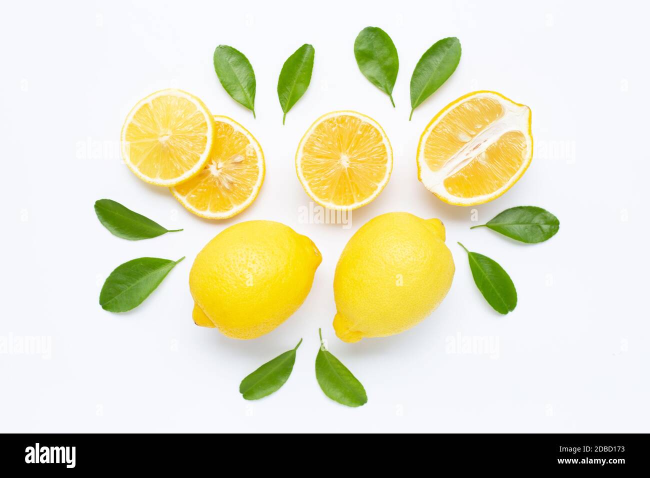 lemon and slices with leaves isolated on white background Stock Photo ...
